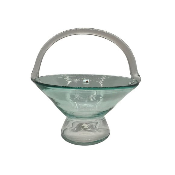 BLENKO | Art | Blenko Hand Crafted Green And Clear Glass Basket With ...
